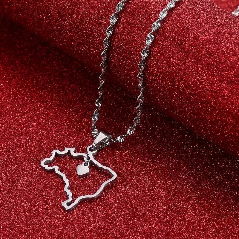 Brazil Map Necklace - Flag Nation