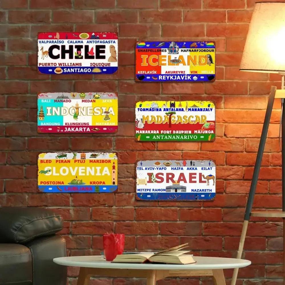 Flag & Country License Plate Collection - Decorative Metal Tin Signs ...