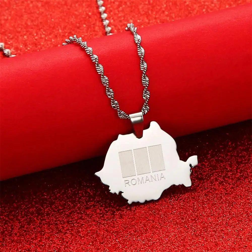 Romania Flag Map Necklace - Flag Nation